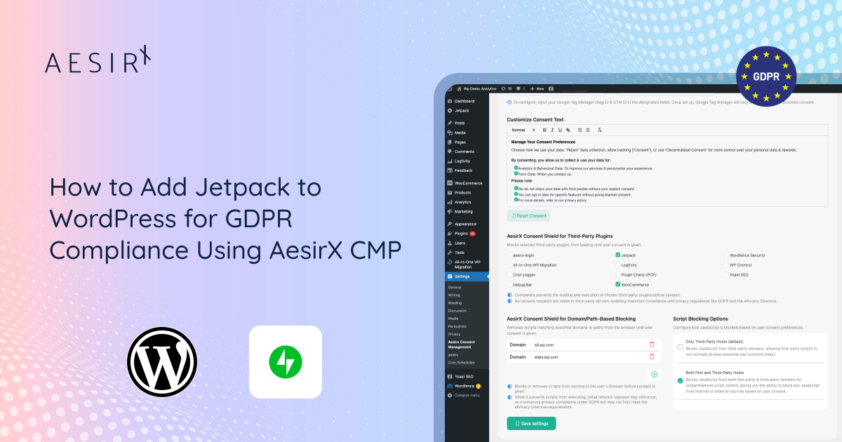 Jetpack GDPR Compliance with AesirX CMP