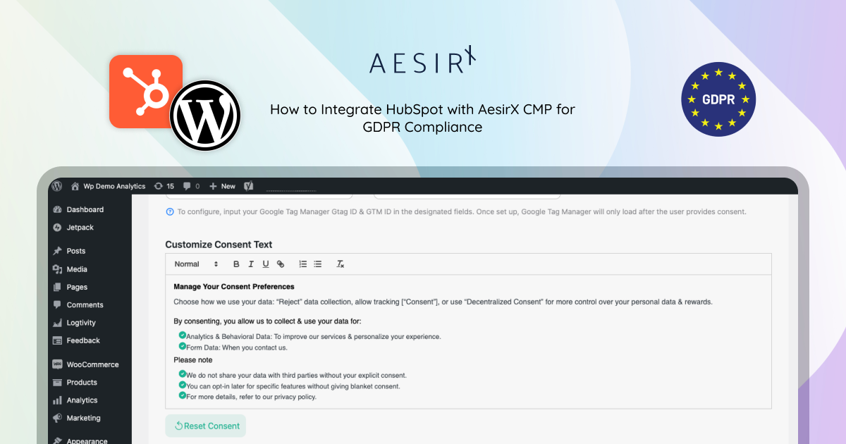 HubSpot & AesirX CMP: GDPR Compliance for WordPress
